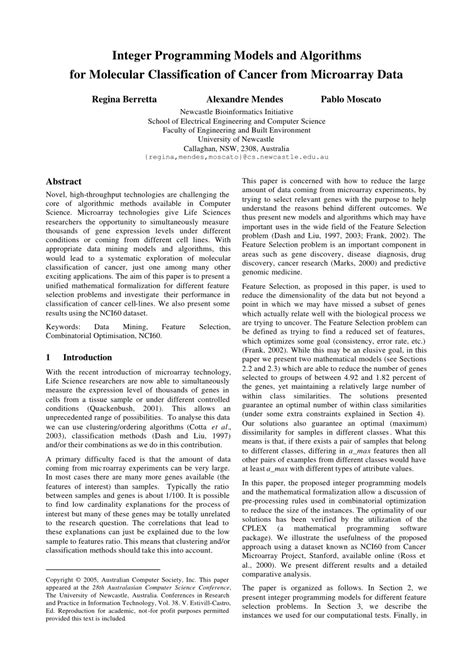 Pdf Integer Programming Models And Algorithms For Molecular