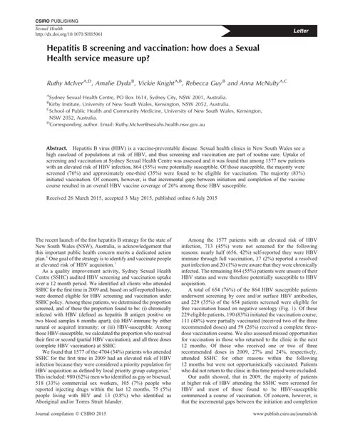 Pdf Hepatitis B Screening And Vaccination How Does A Sexual Health