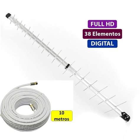 Kit Antena De Tv Digital Externa 38 Elementos 16 Dbi Hdtv Uhf C 10m De