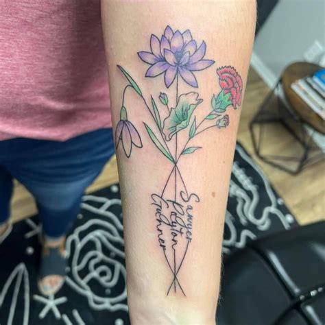 2 Names Birth Month Flowers Tattoo Art Custom Name Design Line Art