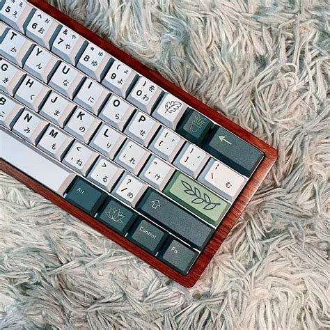 Keyboard Wood Casing X Botanical Themed PBT Keycap Custom Mechanical Keyboard W Akko Matcha