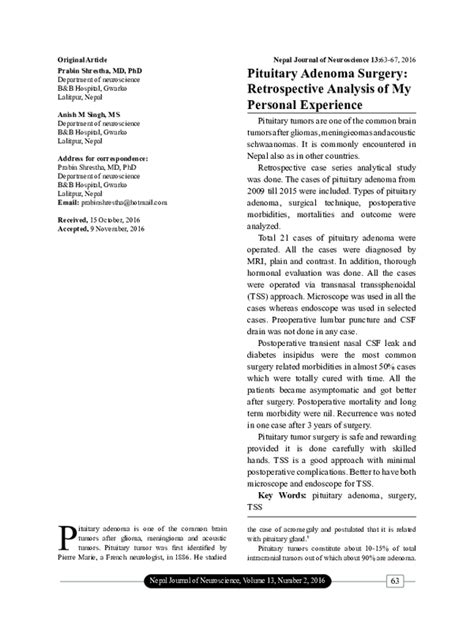 Pdf Pituitary Adenoma Surgery Retrospective Analysis Of My Personal