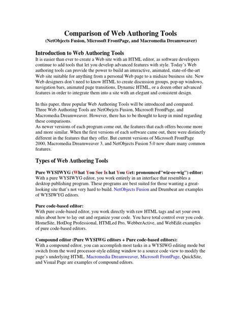 compare web authoring tools pdf pdf websites html