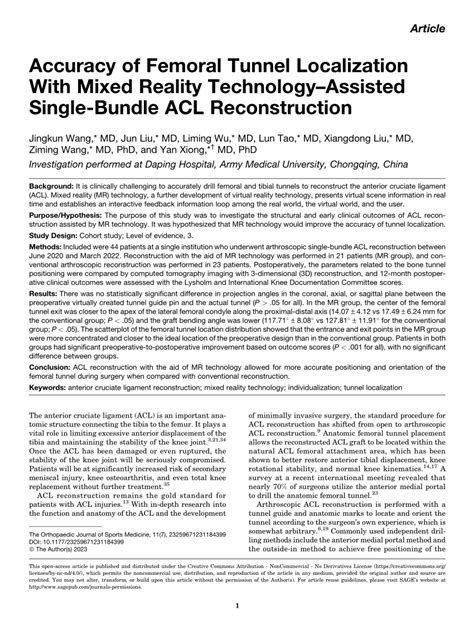 Pdf Accuracy Of Femoral Tunnel Localization With Mixed Reality Technologyassisted Single