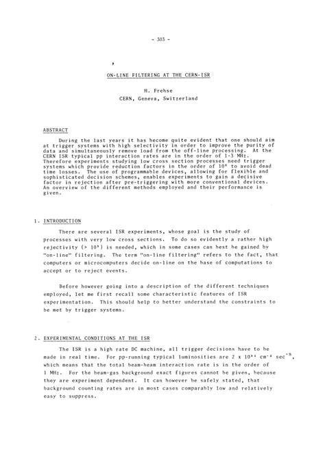 Pdf On Line Filtering At The Cern Isr