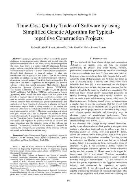 Pdf Time Cost Quality Trade Off Software By Using Simplified Genetic
