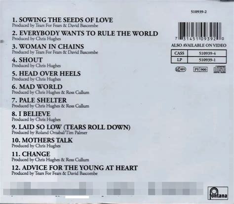 Cd Tears For Fears Tears Roll Down Greatest Hits Mercado Livre
