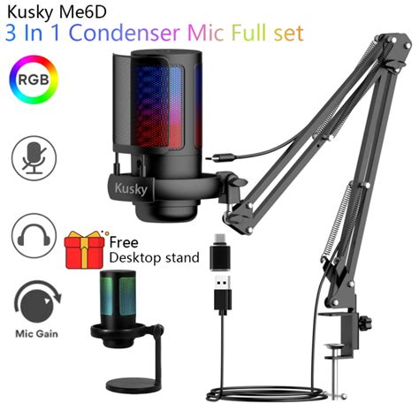 Kusky Me6d Rgb Usb Mic Condenser Gaming Microphone For Videoke Live Streaming Vlogging Noise
