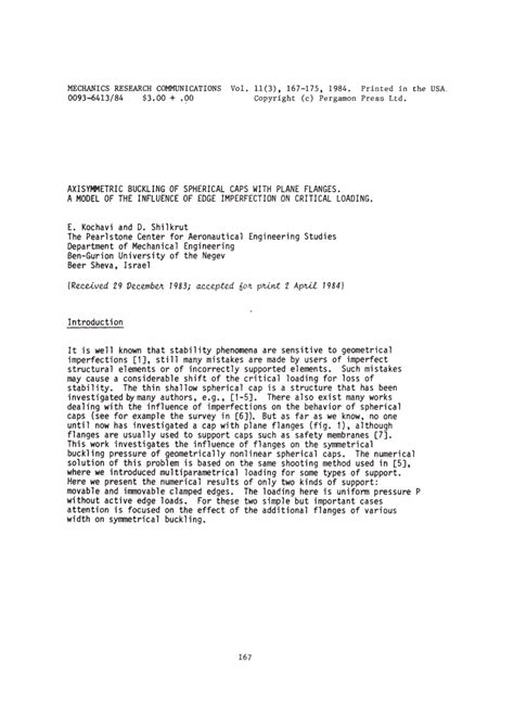 Pdf Axisymmetric Buckling Of Spherical Caps With Plane Flanges A Model Of The Influence Of