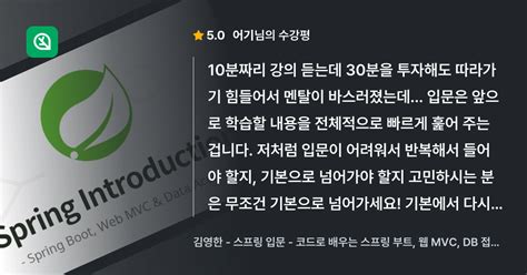 어기님의 생생한 수강평 스프링 입문 코드로 배우는 스프링 부트 웹 Mv 인프런 수강평