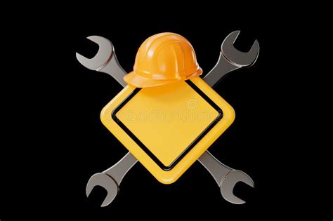 Construction Hard Hat And Spanner Tool Blank Message Banner 3d Rendering Stock Illustration