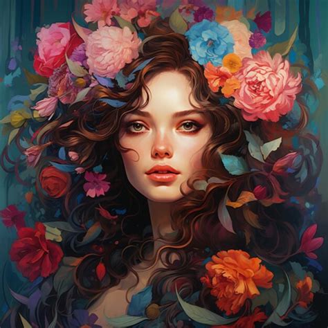 Premium Photo Hand Drawn Illustration Of Beautiful Woman Among Flowers
