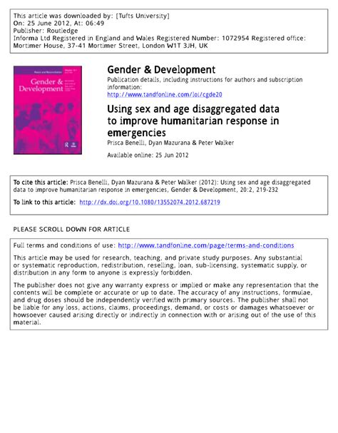Pdf Using Sex And Age Disaggregated Data To Improve Humanitarian Response In Emergencies