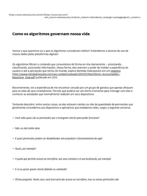 Como Os Algoritmos Governam Nossa Vida Welivesecurity Pdf