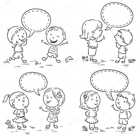Niños Hablando Y Mostrando Diferentes Emociones Conjunto De Cuatro