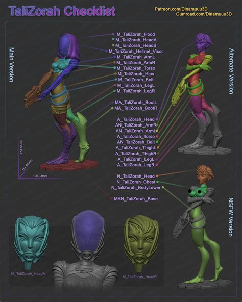 Talizorah Mass Effect Multi Versions Sfw Nsfw Stl 3d Model 3d Printable