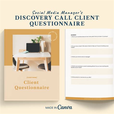 Discovery Call Questionnaire Canva Template Sandy Brown Social Mint
