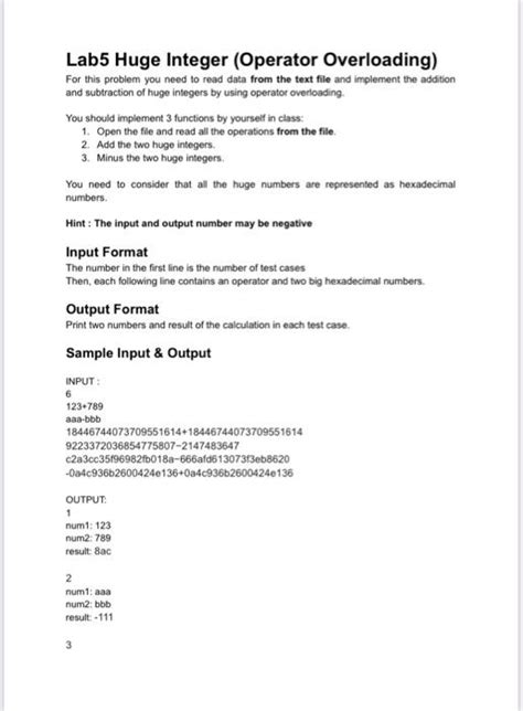 Solved Lab5 Huge Integer Operator Overloading For This Chegg