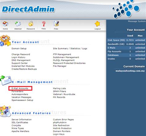 How To Find The Email List In Directadmin Enhanced Skin Ipserverone