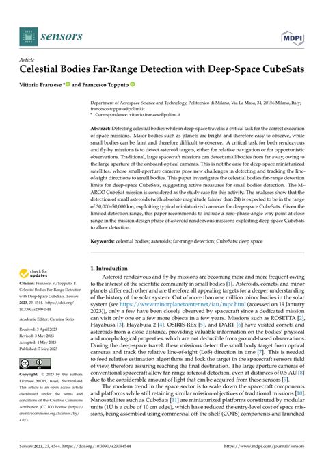 Pdf Celestial Bodies Far Range Detection With Deep Space Cubesats
