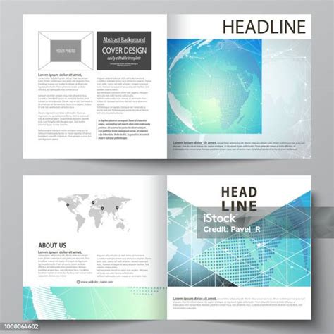 사각형 디자인 Bi에 대 한 두 개의 표지 서식 파일의 편집 가능한 레이아웃의 벡터 일러스트 레이 션 소책자 전단지 잡지 브로셔 접어 화학 분자 구조 형상 설계 배경 0명에