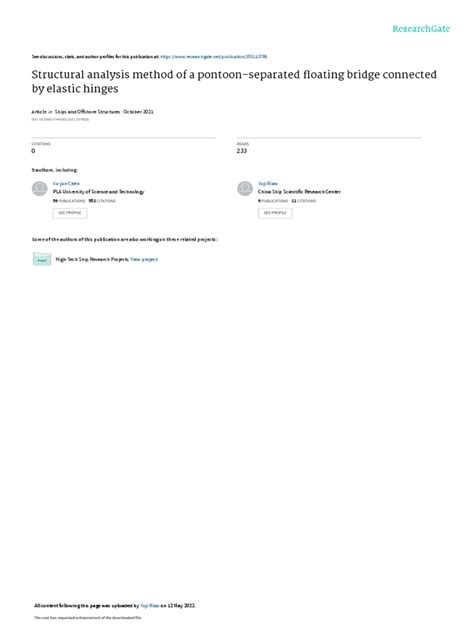 Structural Analysis Method Of A Pontoon Separated Oating Bridge Connected By Elastic Hinges