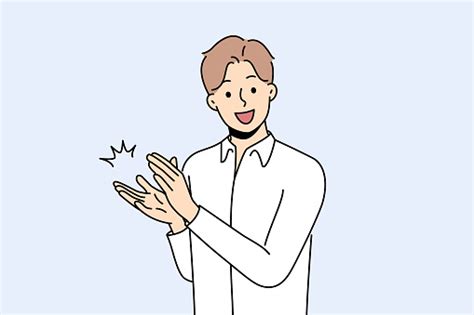남자는 성공적인 동료에 대한 지원이나 감사를 표시하기 위해 박수를 치고 박수를 보냅니다 감독에 대한 스톡 벡터 아트 및 기타