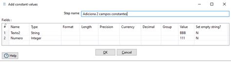 Pentaho Data Integration Step Transform Add Constants