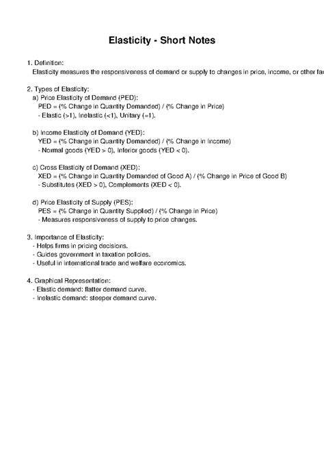 Elasticity Notes Key Concepts And Types Explained Studocu