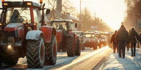 Premium Photo Farmers Blocked Traffic With Tractors During A Protest