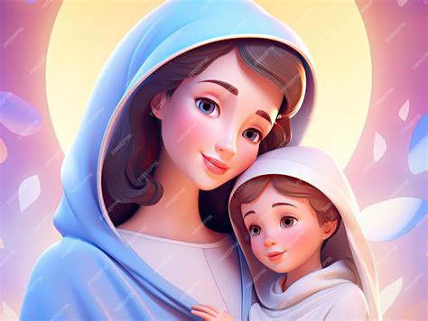 Hermosa Virgen María Con Su Hijo Jesús Diseño De Personajes En 3d