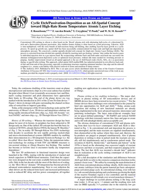 Pdf Jss Focus Issue On Atomic Layer Etching And Cleaning Cyclic Etchpassivation Deposition As