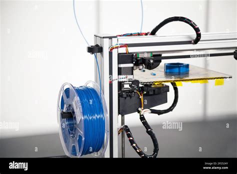 3d Printer With Blue Filament Coil Close Up 3d Printing Process