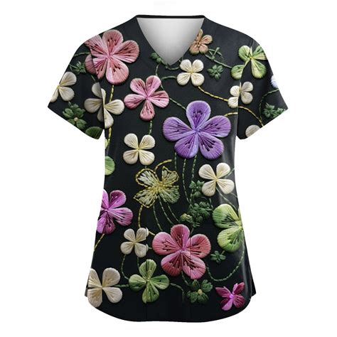 Hajwoh St Patricks Day Scrubs For Women Tops Funny Short Sleeve Nurse