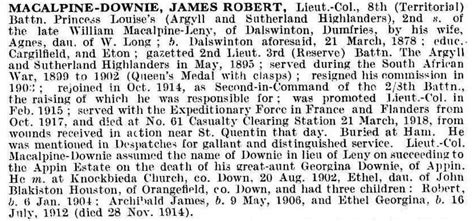 Lieut Col James R Macalpine Downie Appin Of Yesteryear Appin Argyll Scotland