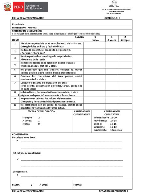 Ficha De Autoevaluación Pdf Cognición