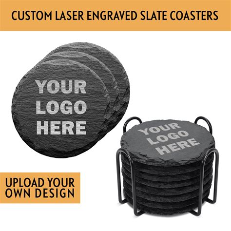 Your Logo On Custom Slate Coasters Set Of 6 Uncommon Keepsakes