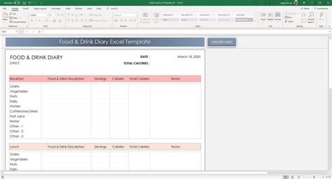Food Drink Diary Excel Template Food Journal Diary Drink Journal Diary Diary Planner Printable