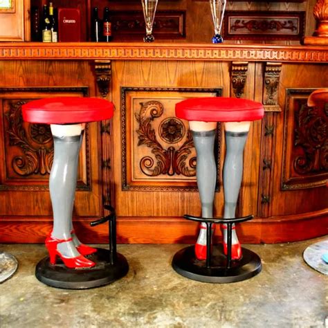 Pair Of Girls Legs Bar Stools With High Heels And Stockings Sexy Fun