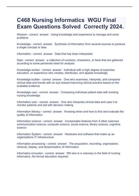 C Nursing Informatics Wgu Final Exam Questions Solved Correctly Nurs Stuvia Uk