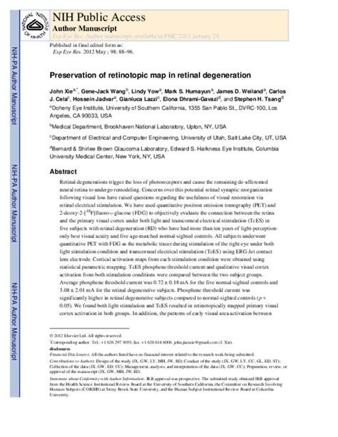 Pdf Preservation Of Retinotopic Map In Retinal Degeneration