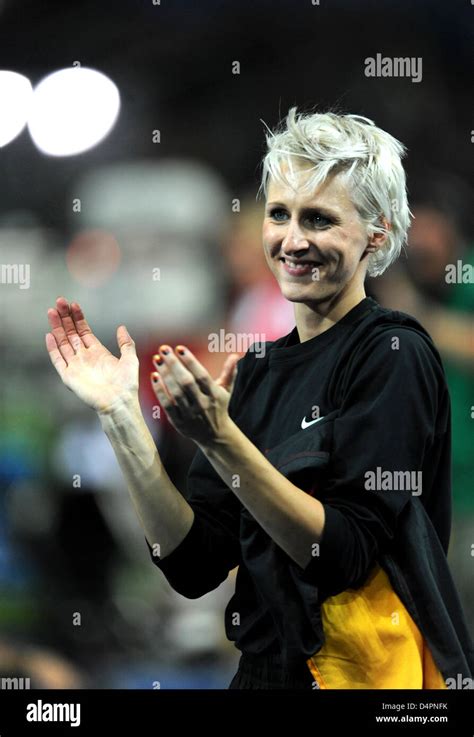 Germanys Ariane Friedrich Cheers During The High Jump Finals At The