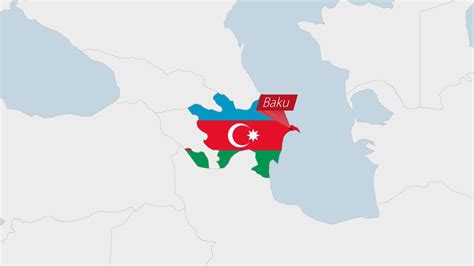 Azerbaijan Map Highlighted In Azerbaijan Flag Colors And Pin Of Country