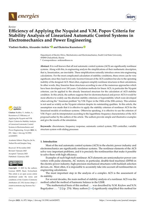 PDF Efficiency Of Applying The Nyquist And V M Popov Criteria For