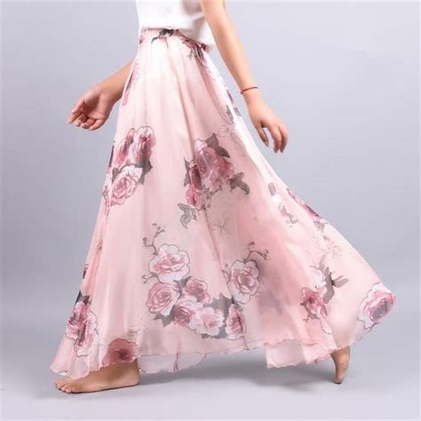 Long Maxi Skirt Chiffon Floral Print Garlani