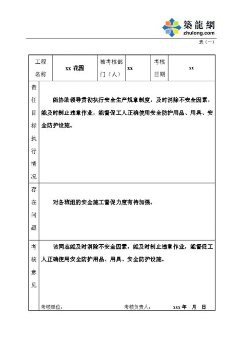 某花园安全责任目标考核记录表土木在线
