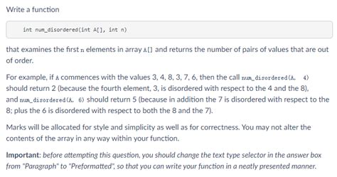 Solved Write A Function Int Numdisordered Int A Int N