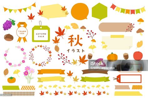 秋の葉イチョウブドウなどの秋の植物や果物の装飾とフレームのベクターイラストセット 秋のベクターアート素材や画像を多数ご用意 秋