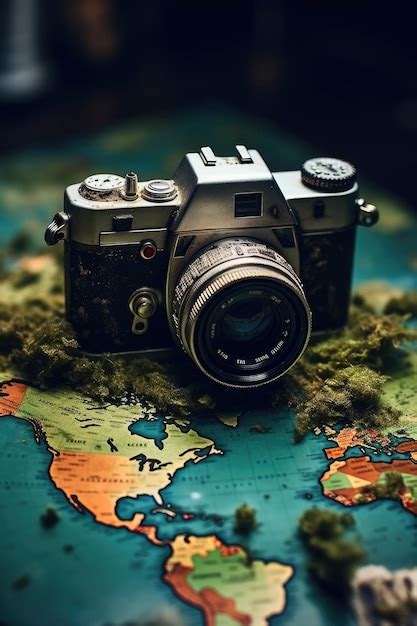 Premium Ai Image Analog Camera On The Map