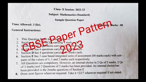 Cbse Class 10th Maths Paper Pattern 2023 Cbseclass10thmaths Youtube